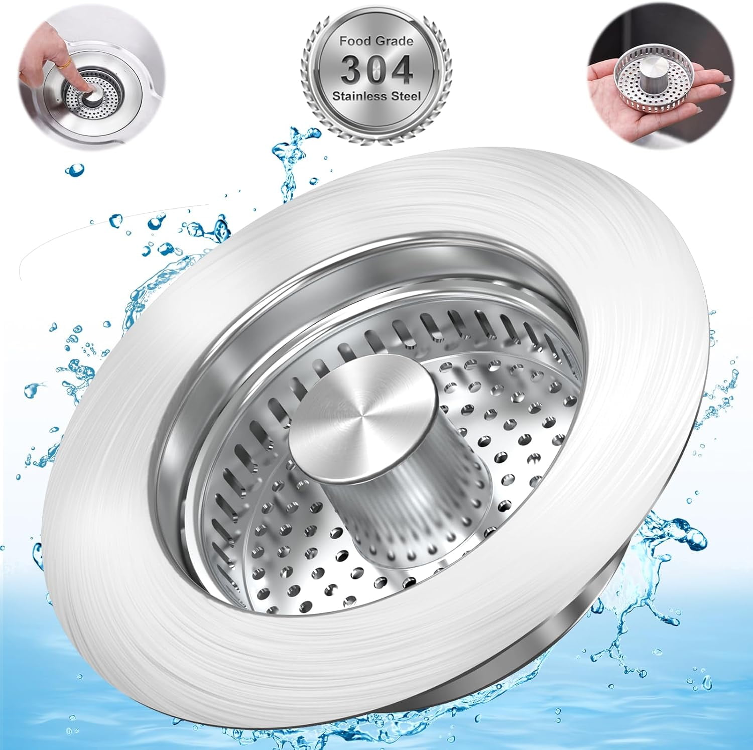 Purevigil 3-in-1 Kitchen Sink Strainer Stopper Combo Stainless Steel ...