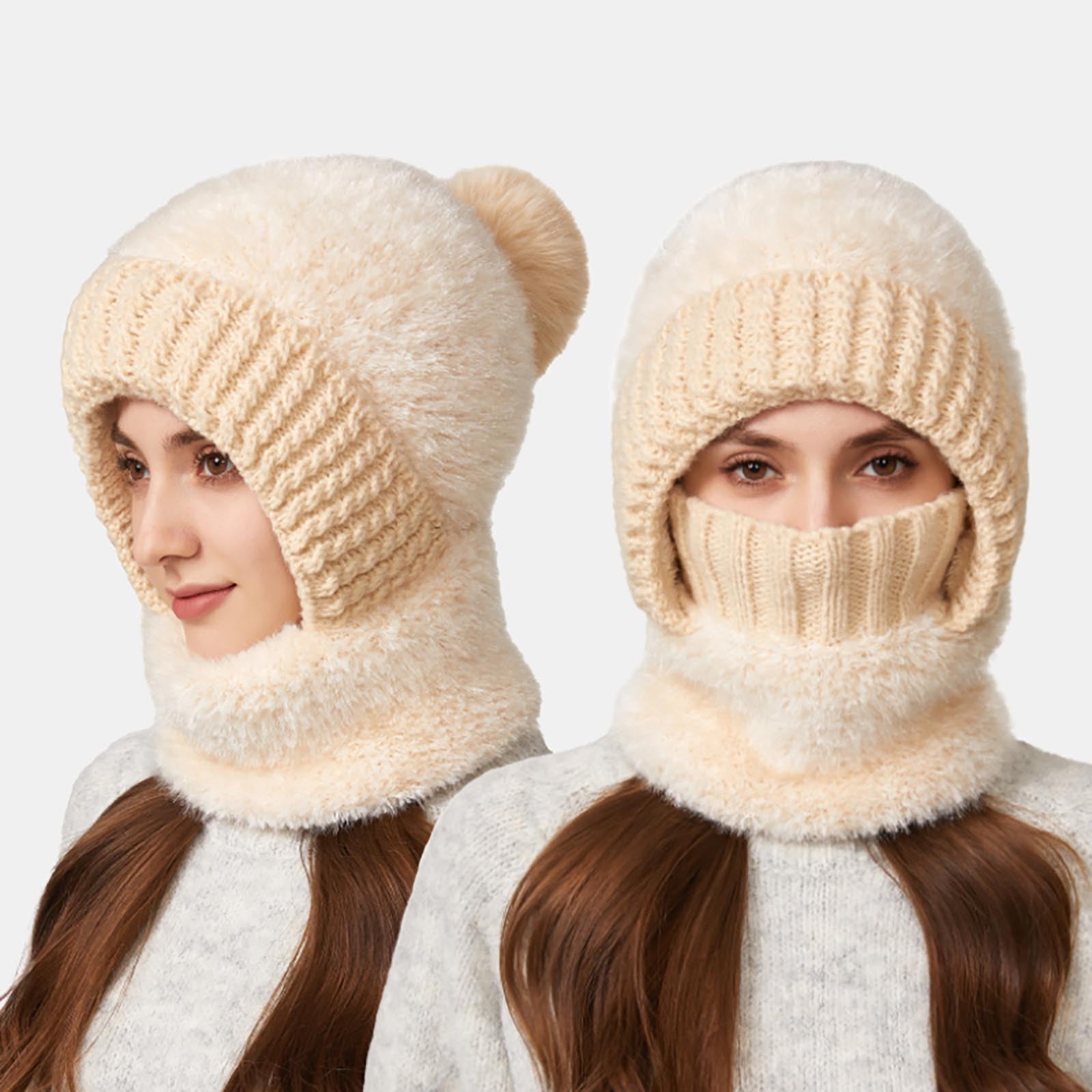 3-in-1 Knit Balaclava Hat with Scarf and Face Mask, Fleece Lined ...