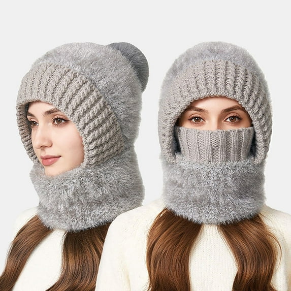 3-in-1 Knit Balaclava Hat with Scarf and Face Mask, Fleece Lined ...