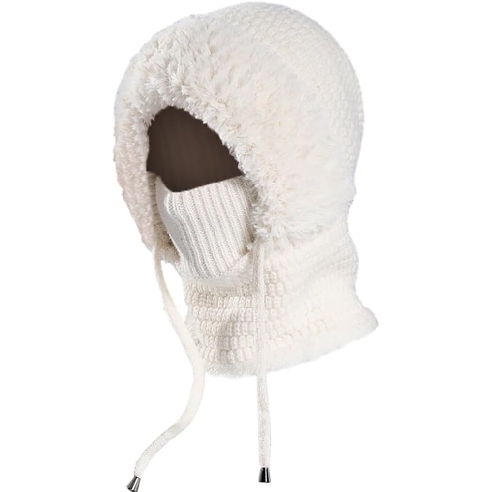 3 in 1 Knit Beanie Hat，Fleece Lined Winter Scarf Mask Set for Women ...