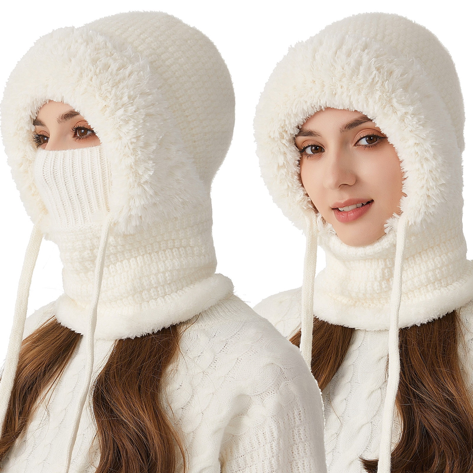 3-in-1 Knit Hat with Scarf and Mask for Women, Fleece Lined Winter ...
