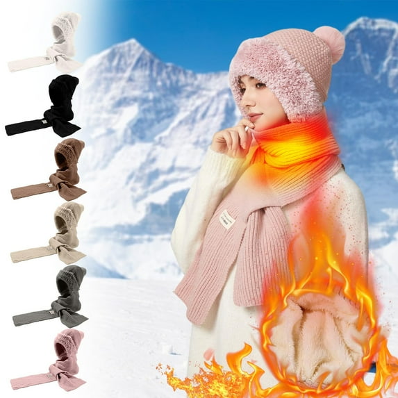 3-in-1 Knitting Hat Scarf Mask | Fleece Lined Winter Balaclava Women ...