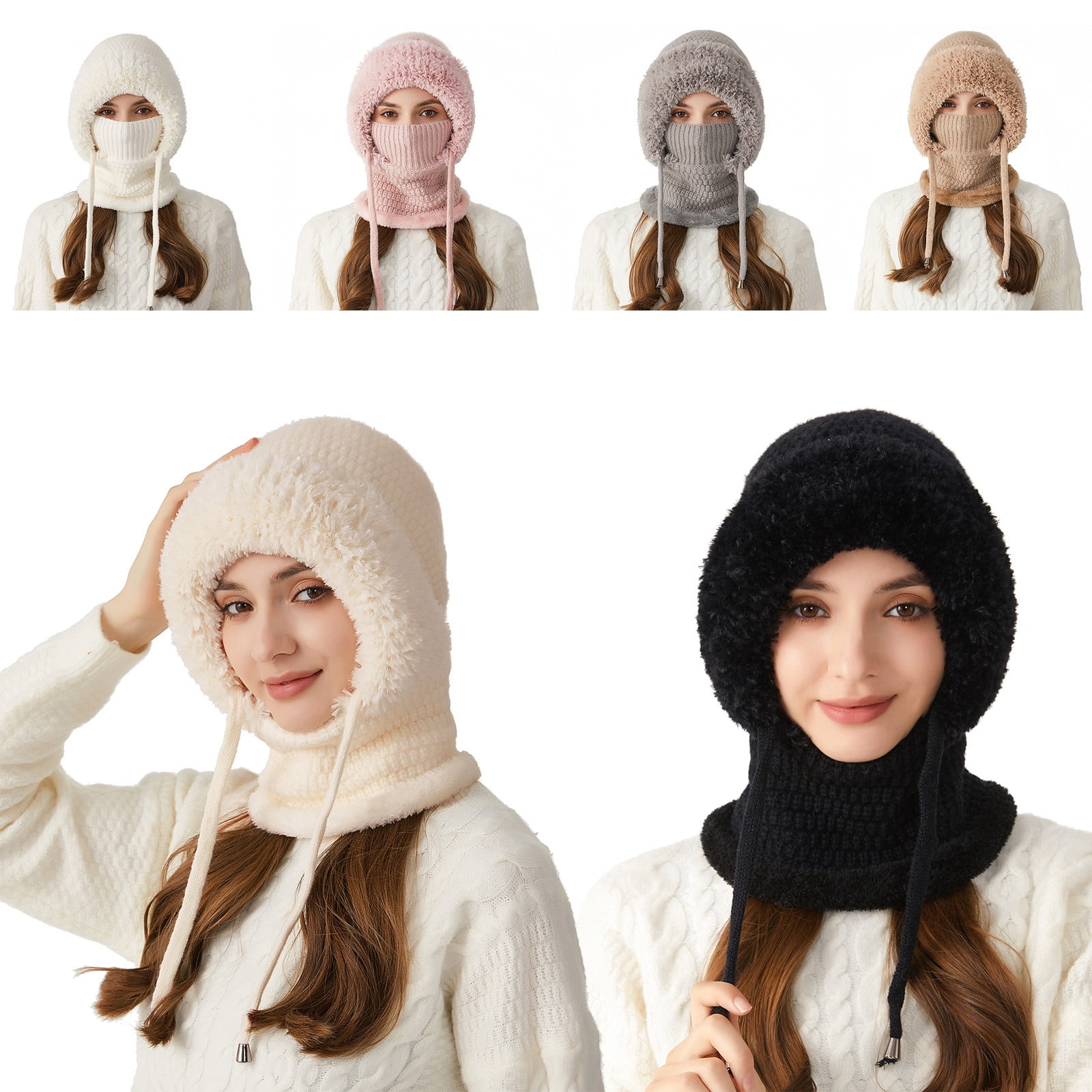 3-in-1 Knitting Hat with Scarf and Mask, Upgraded Fleece Lined Winter ...