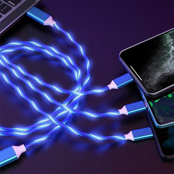 3 in 1 LED Flowing Light Up Charger Charging Cable USB Cord ...