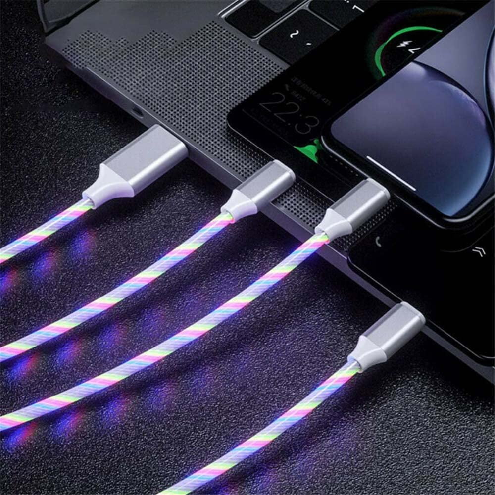 ZOELNIC 3 in 1 LED Flowing Light USB Charger Cable, Multicolor, 1m ...