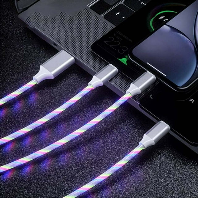 3 in 1 LED Flowing Light up Charger Charging Cable USB Cord for Android ...