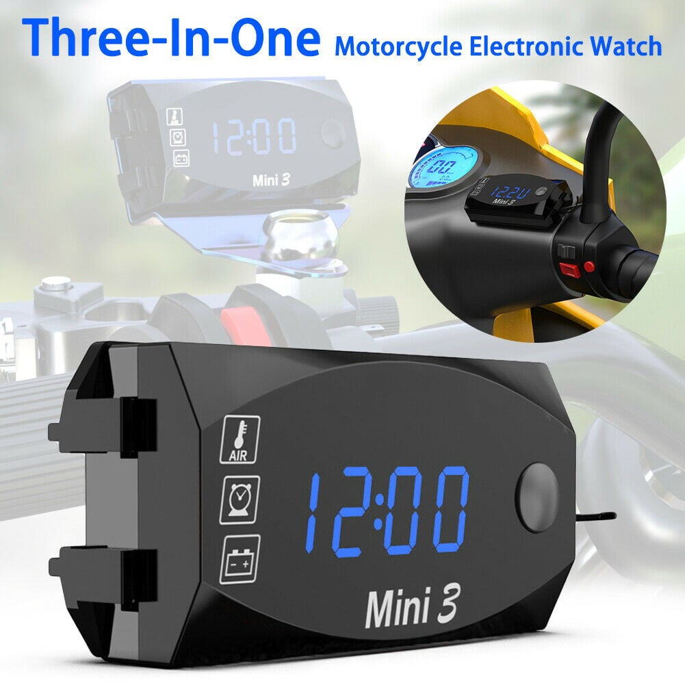 3-in-1 LED Motorcycle Clock Voltage Voltmeter DC 6V-30V Waterproof ...