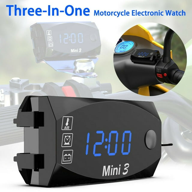 3-in-1 LED Motorcycle Clock Voltage Voltmeter DC 6V-30V Waterproof - Walmart.com