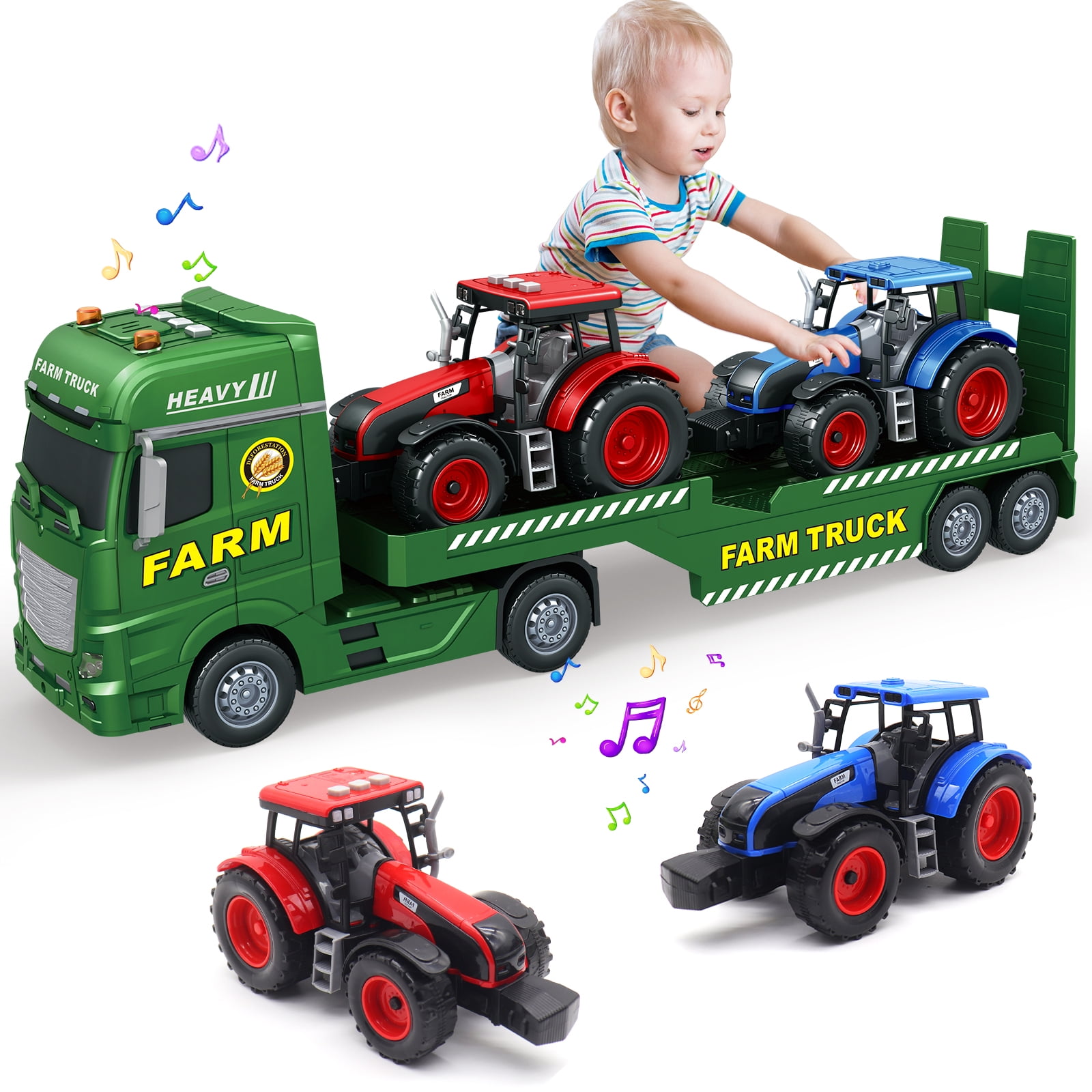 3 in 1 Large Farmer Truck Toy, 25" Semi Flatbed Truck Toy with 2 ...