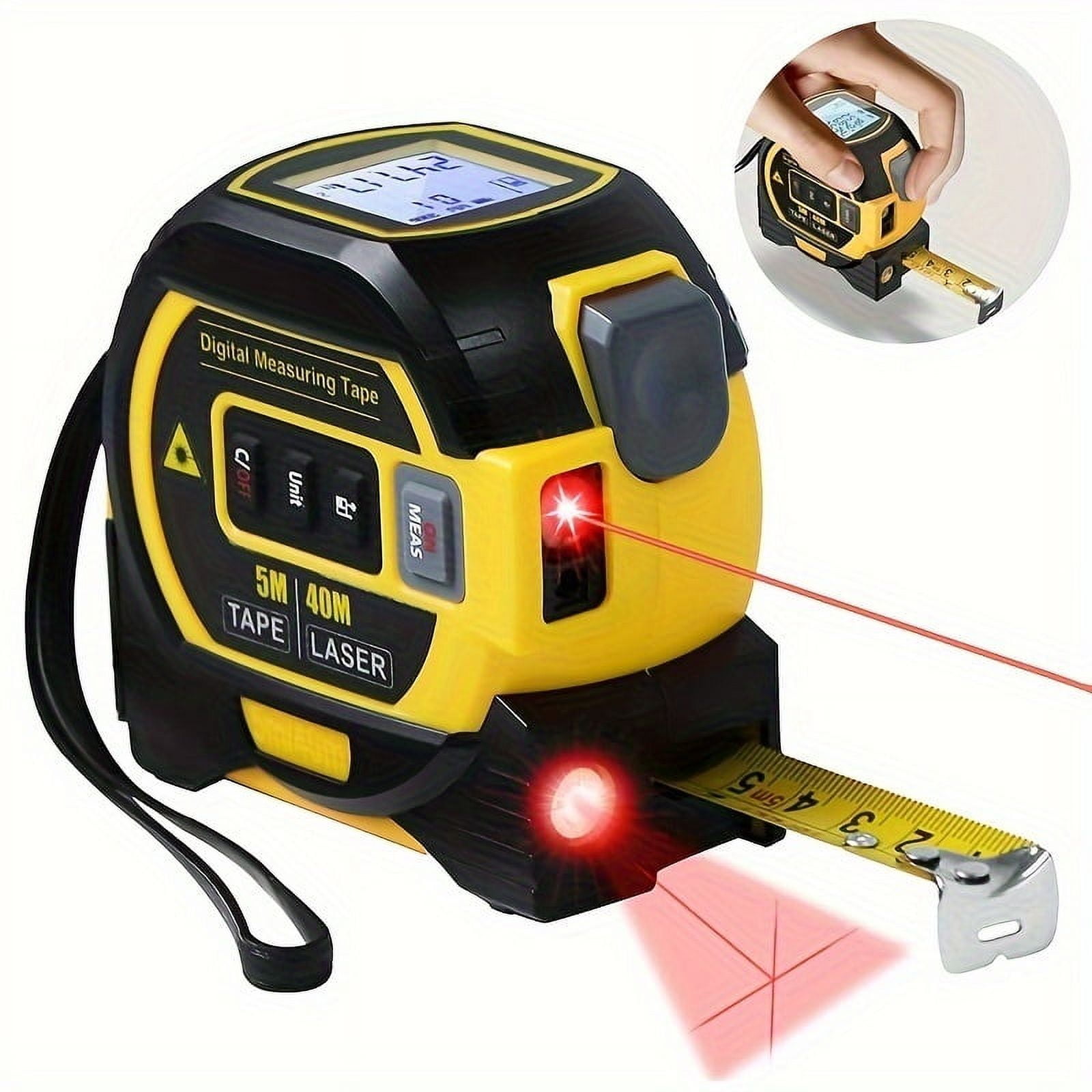 3-in-1 Laser Measuring Tape with Digital Display and Memory Function ...