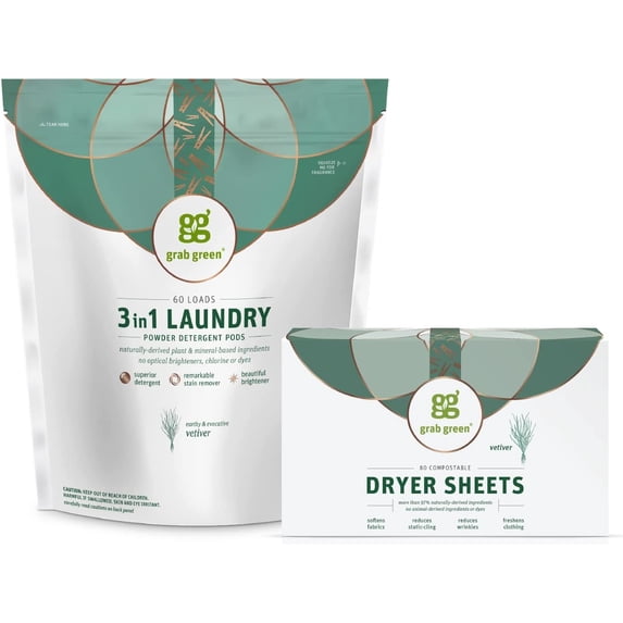 3-in-1 Laundry Detergent Pods and Dryer Sheet Bundle, 60 Count Pods and 80 Dryer Sheets, Vetiver ...