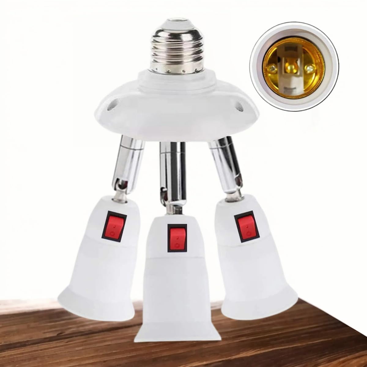 3-in-1 Light Socket Extender, E26/E27 to 3 Bulb Adapter with Adjustable ...
