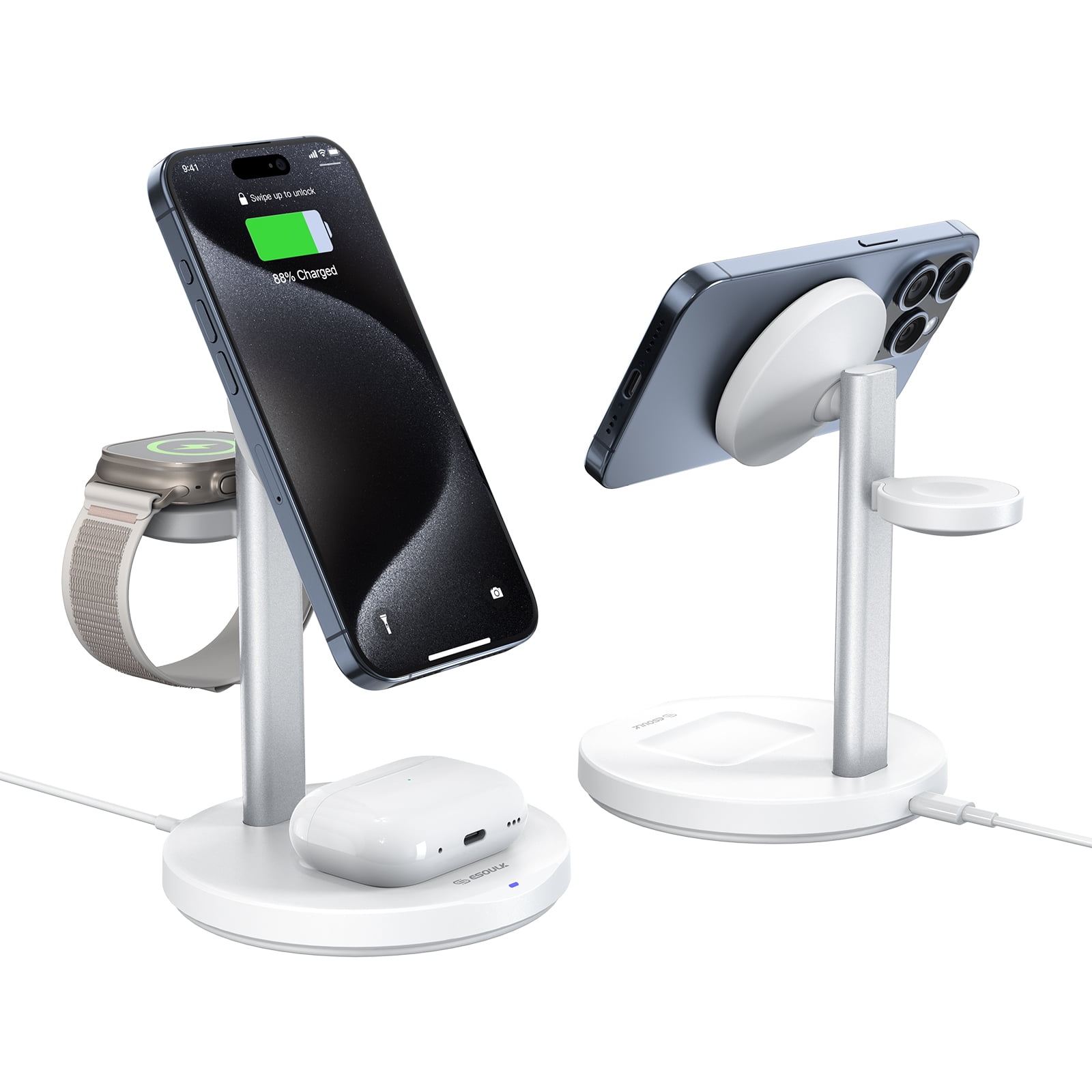 3-in-1 MagSafe Magnetic Wireless Charging Station - White - Walmart.com