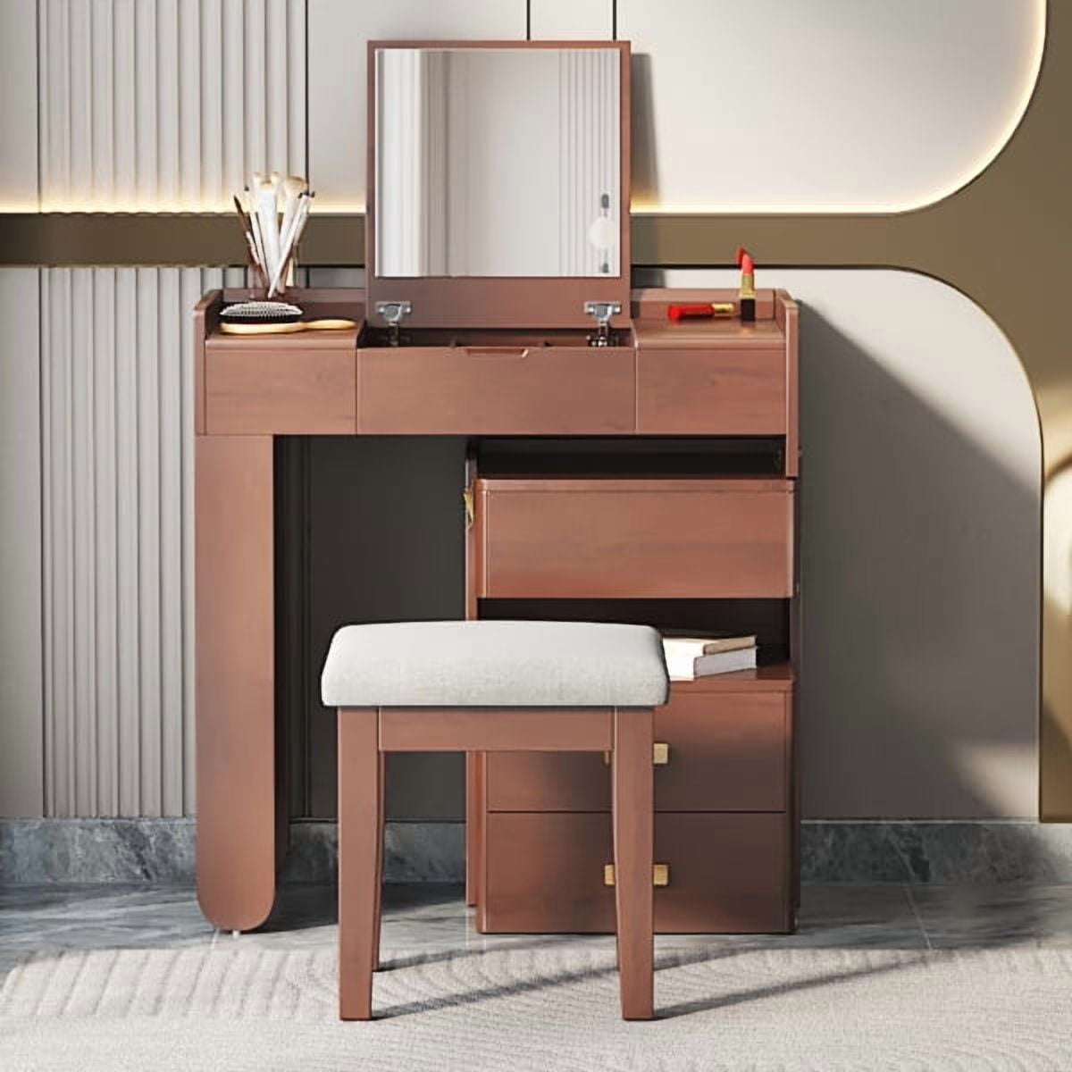 3-in-1 Makeup Vanity Desk with Flip-Top Mirror, LED Lighting ...