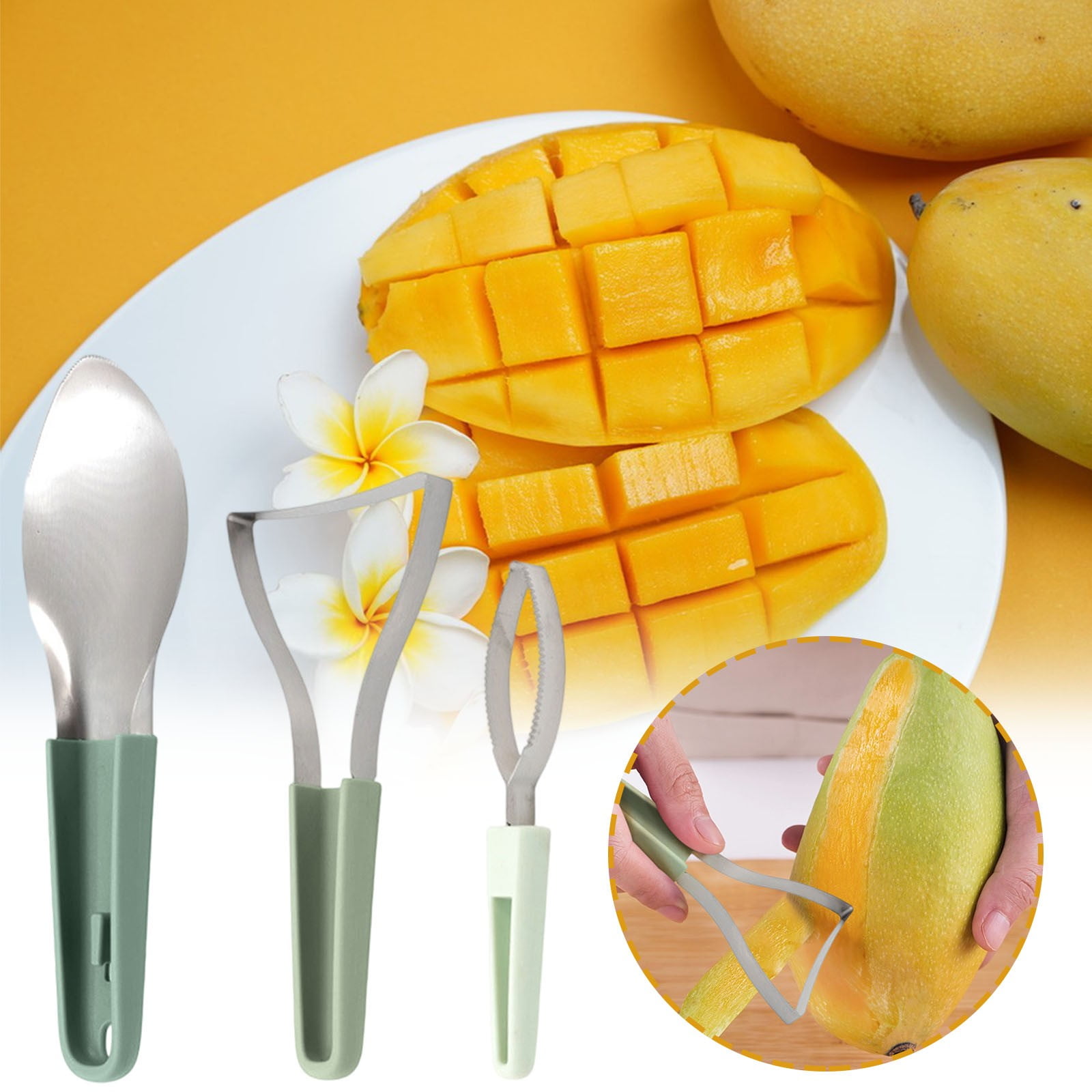 3-in-1 Mango Slicer Tool Set - Stainless Steel Fruit Pulp Extractor for ...