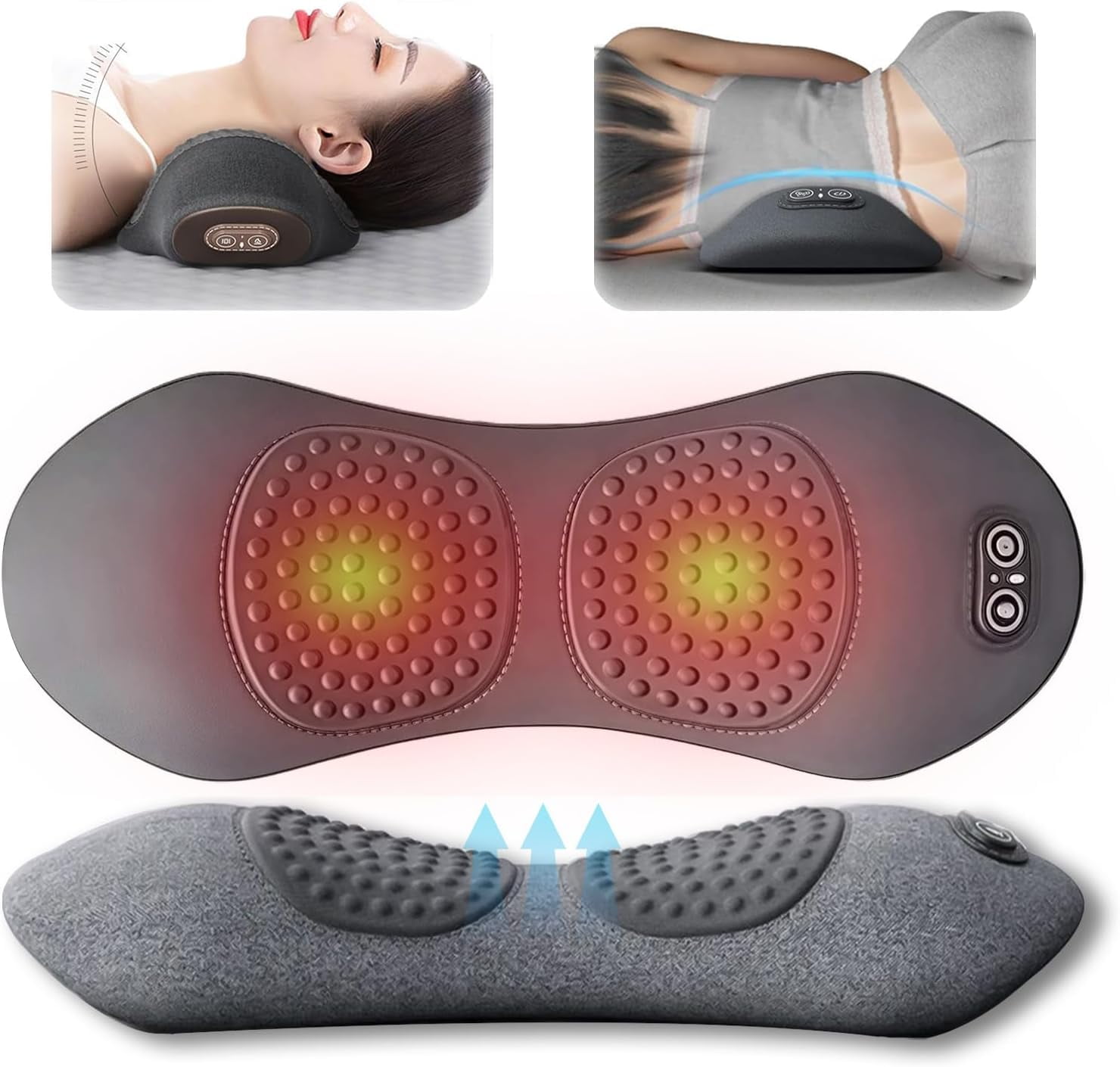 3-in-1 Massager Lumbar Support Pillow with Heat, Smooth Spine Triple ...