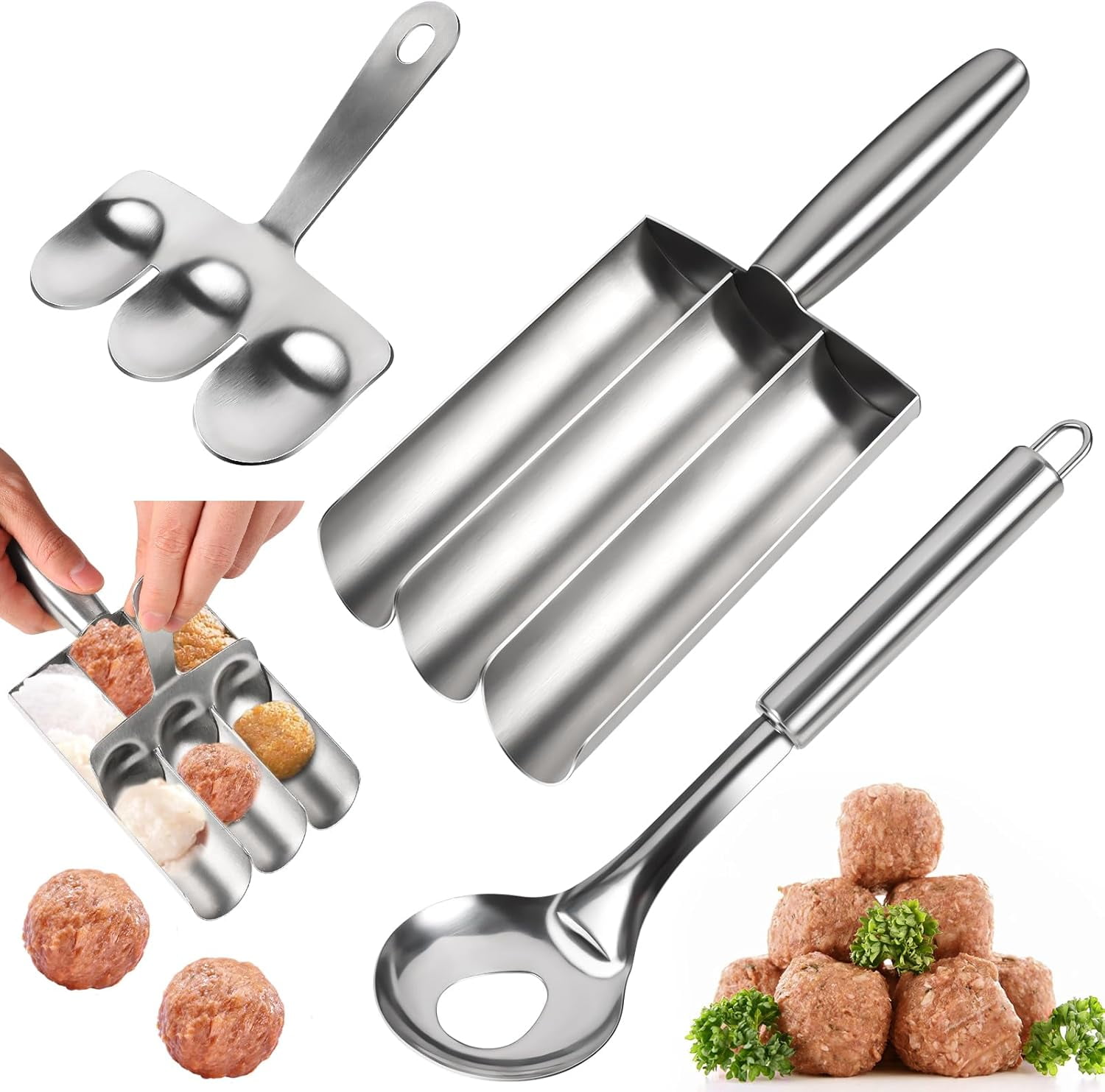 3-in-1 Meatball Maker Tool, Stainless Steel Meatball Scoop Ball Maker ...