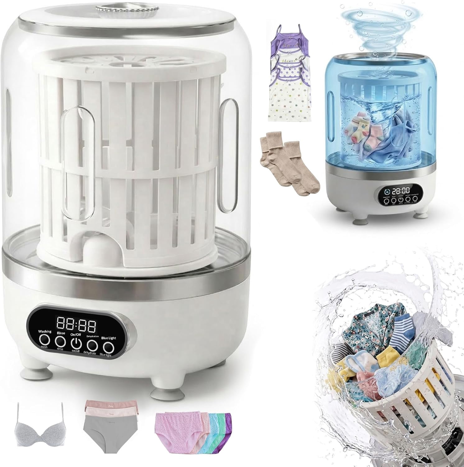 3-in-1 Mini Portable Washing Machine, 3L Capacity Compact Washer with ...