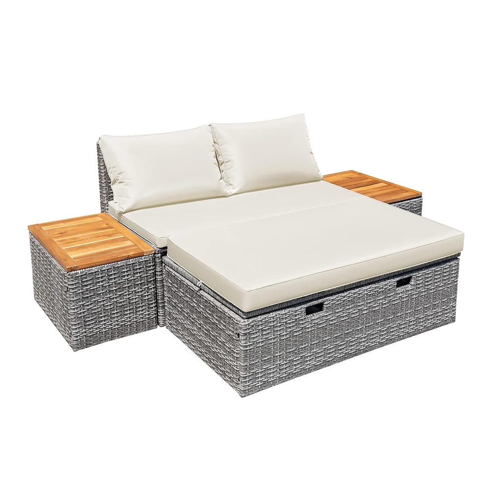 3-in-1 Modular Outdoor Daybed with Storage - Handwoven Rattan Patio ...