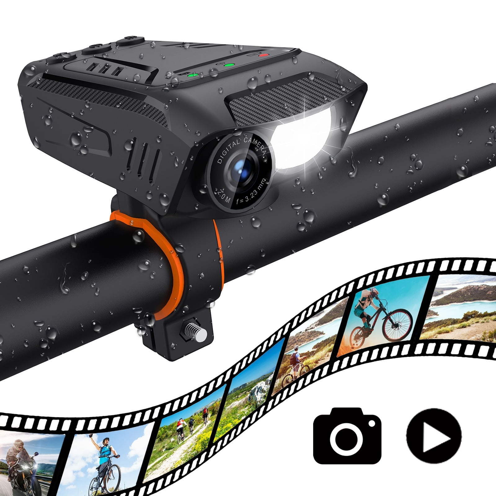 3-in-1 Motorcycle Camera with Headlight and Horn, Night Vision Dash Cam ...