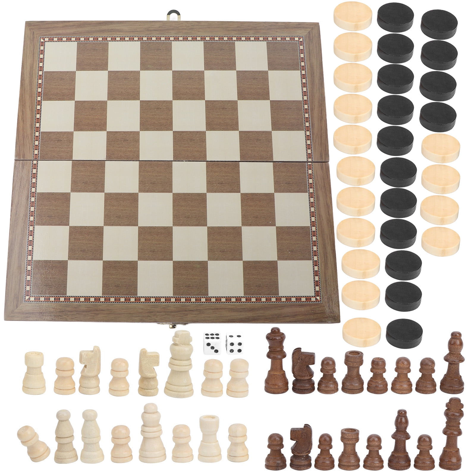 3 in 1 MultiFunctional Folding Wooden Chess Checkers Board Game ...