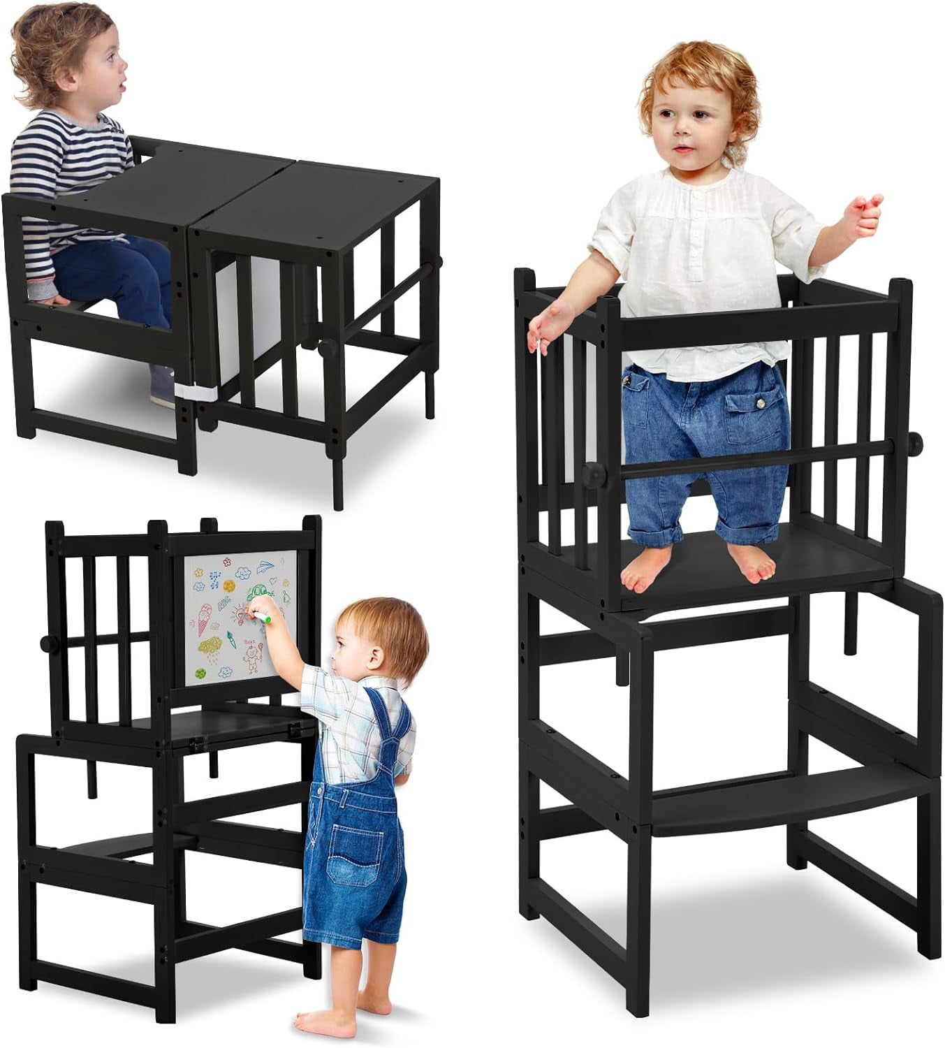 3-in-1 Multifunctional Toddler Standing Tower, Kids Kitchen Step Stool ...