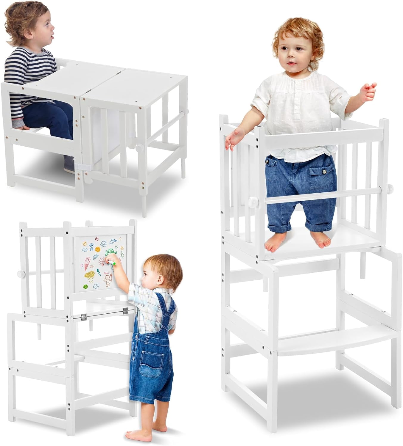 3-in-1 Multifunctional Toddler Standing Tower, Kids Kitchen Step Stool ...