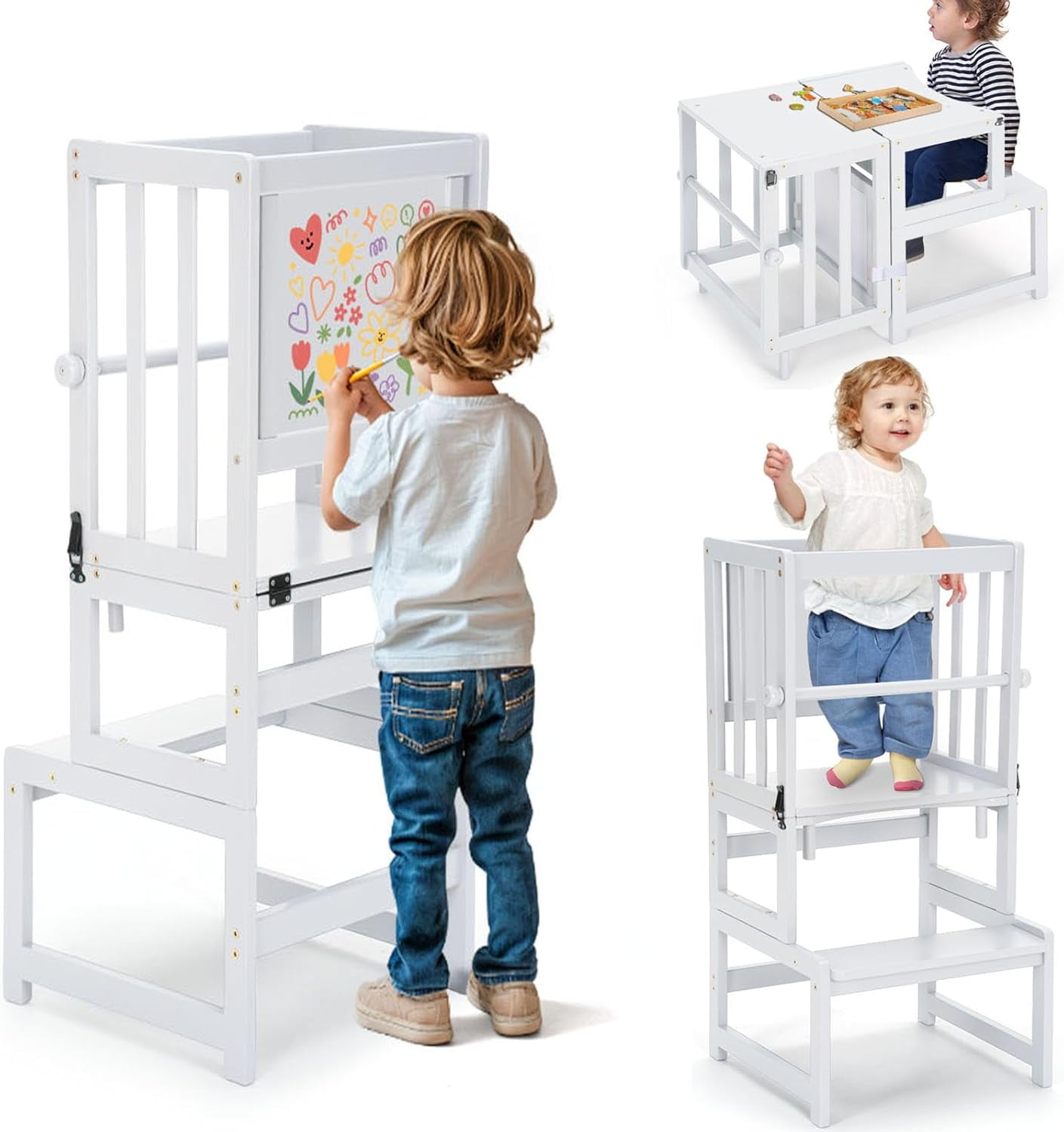 3-in-1 Multifunctional Toddler Standing Tower - Safety Toddler Kitchen ...