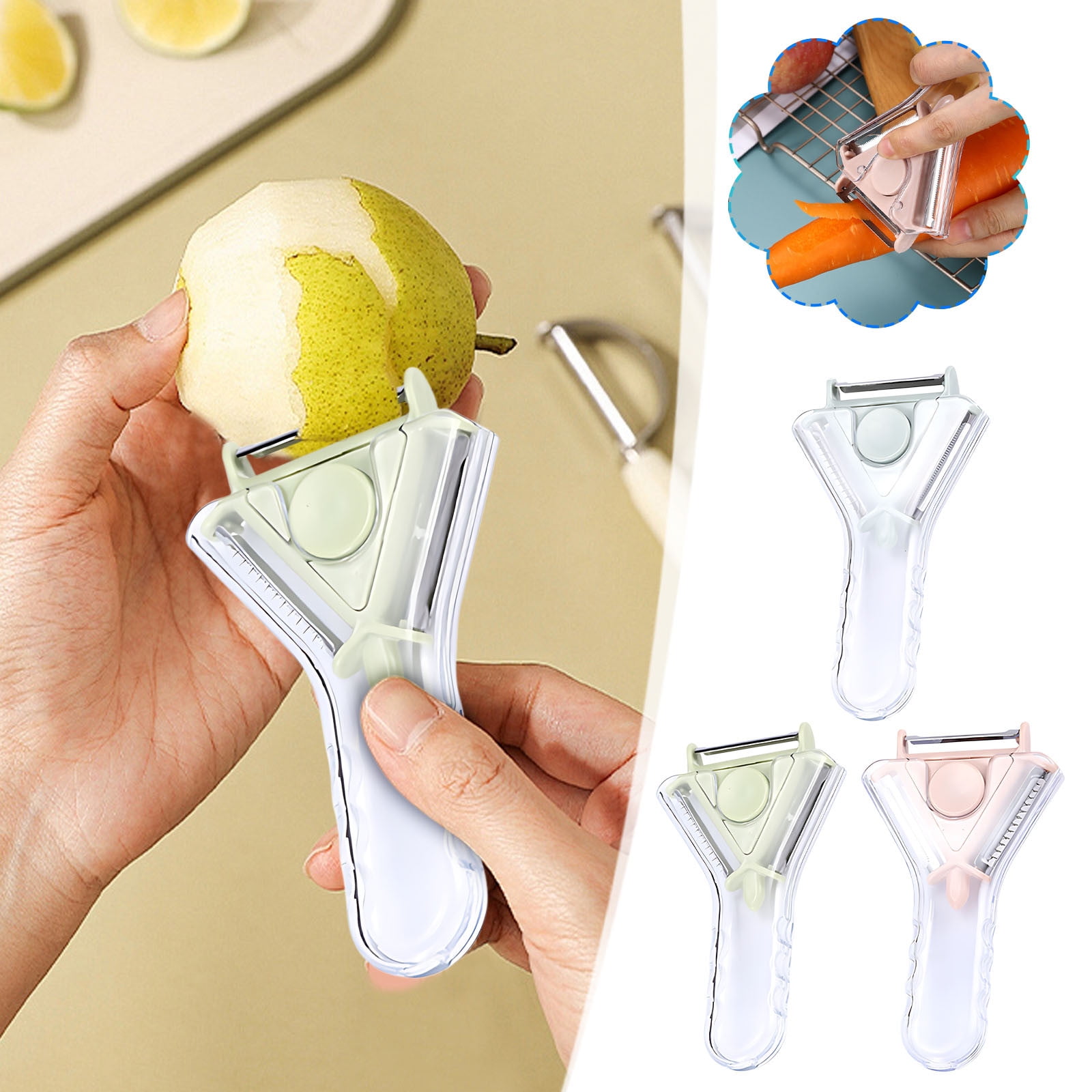 3-in-1 Multifunctional Vegetable Peeler with Rotating Blades, Stainless Steel Paring Knife Set ...