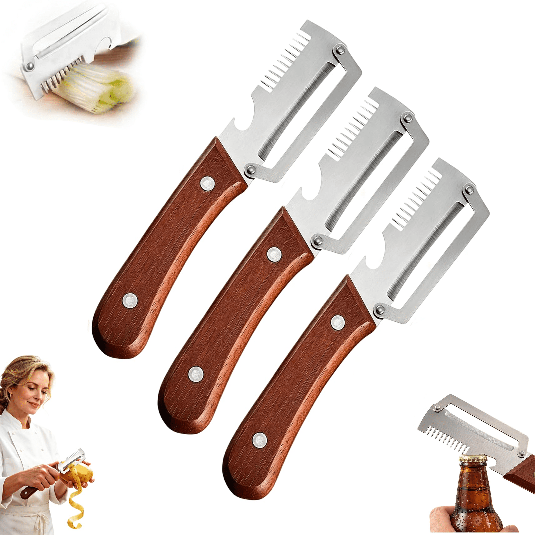 3-in-1 Multifunctional Vegetable Peeler, with Stainless Steel Blade ...