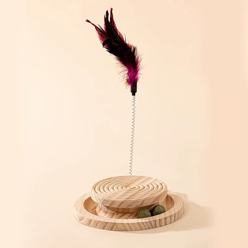 3-in-1 Natural Wood Cat Toy: Interactive Spinning Disk + Detachable ...