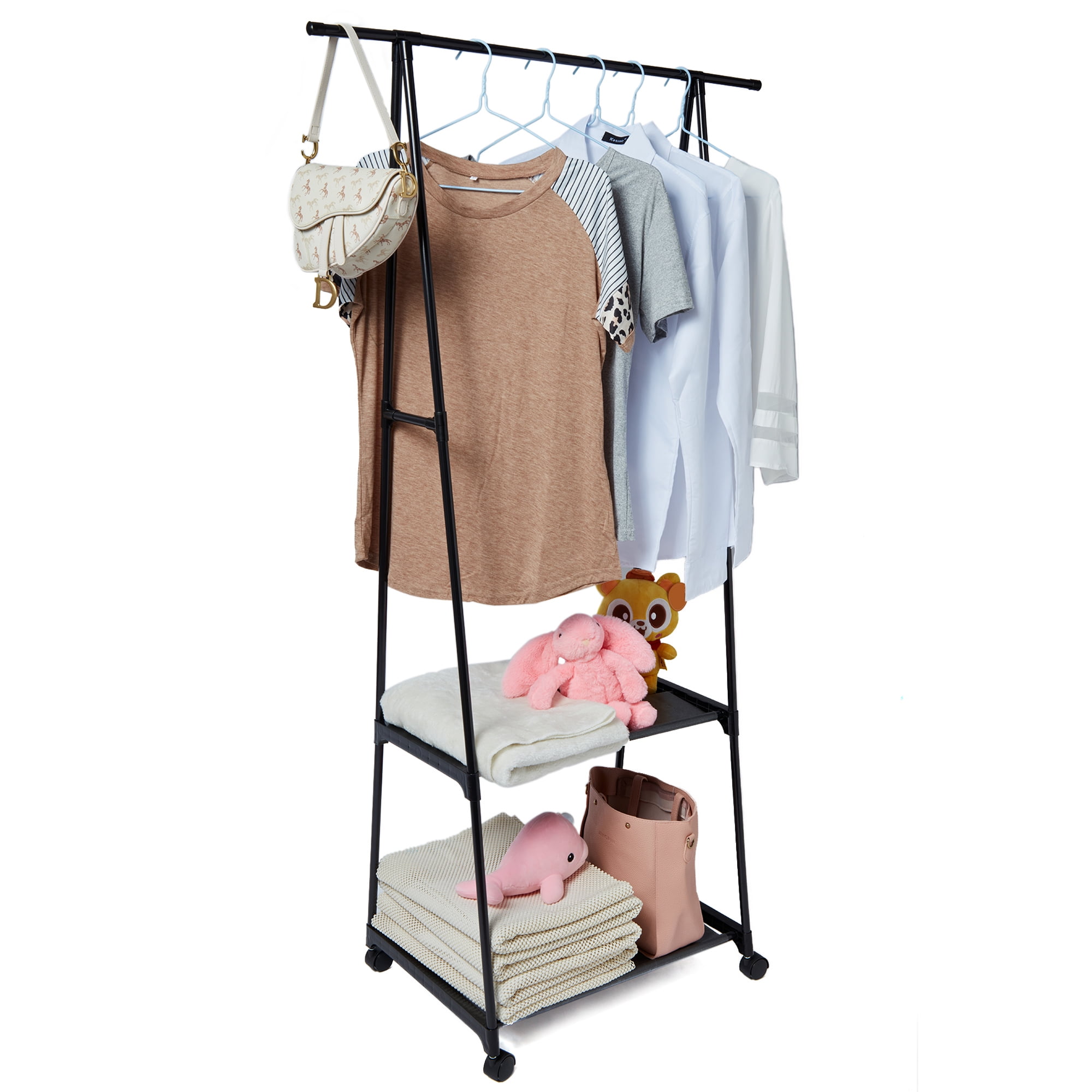3 in 1 Neat Garment Rack Rail Movable Clothing Garment Clothes Rack ...