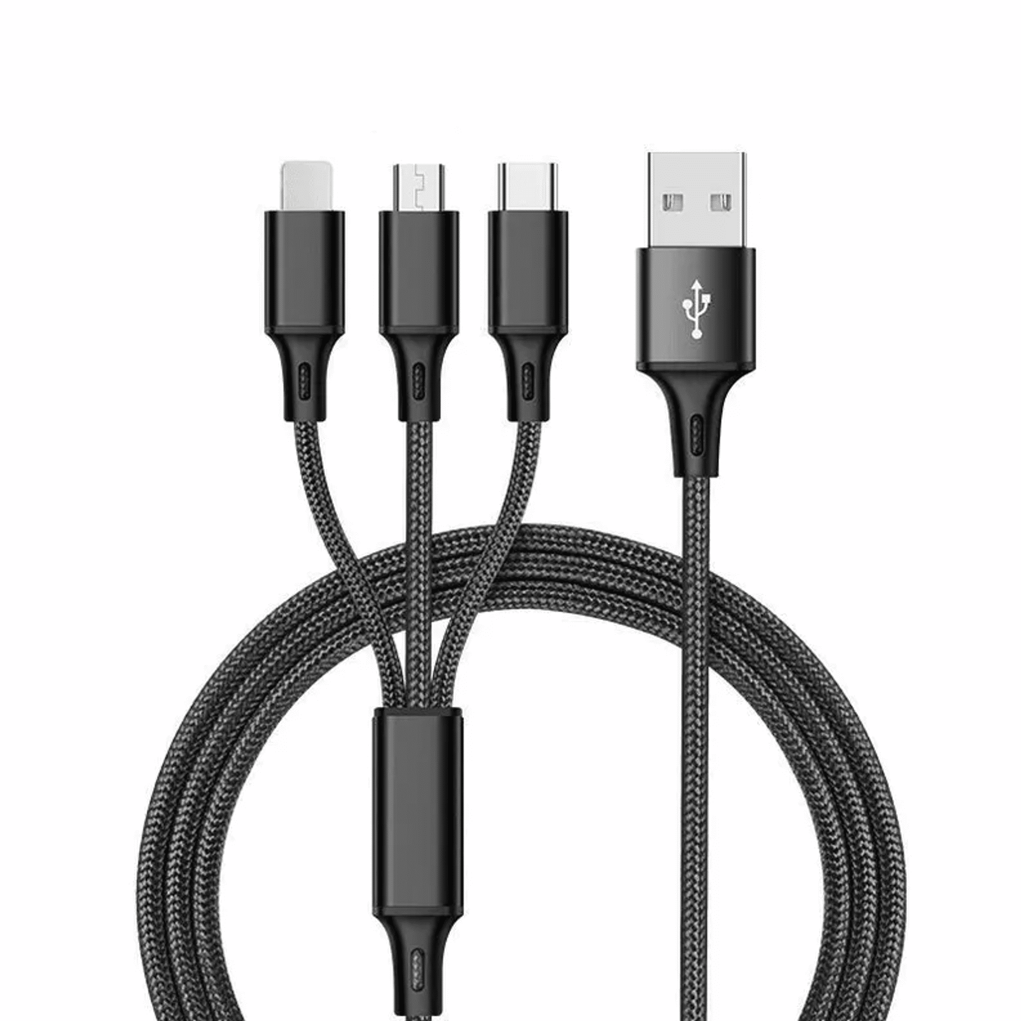 3-in-1 Nylon Braided 4FT 3A Charging Cable (8Pin, Type-C, Micro USB ...