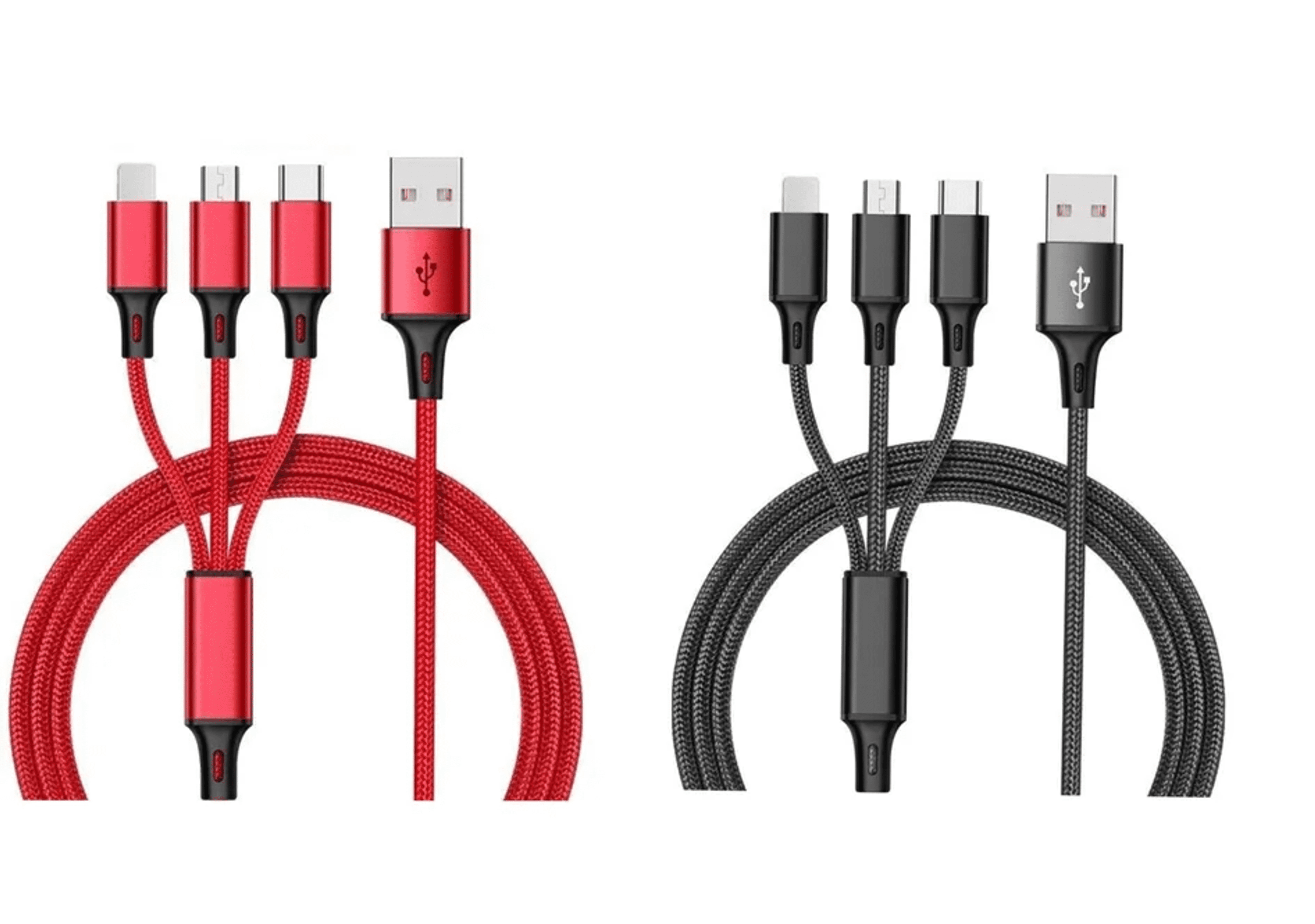 3-in-1 Nylon Braided 4FT 3A Charging Cable (8Pin, Type-C, Micro USB ...
