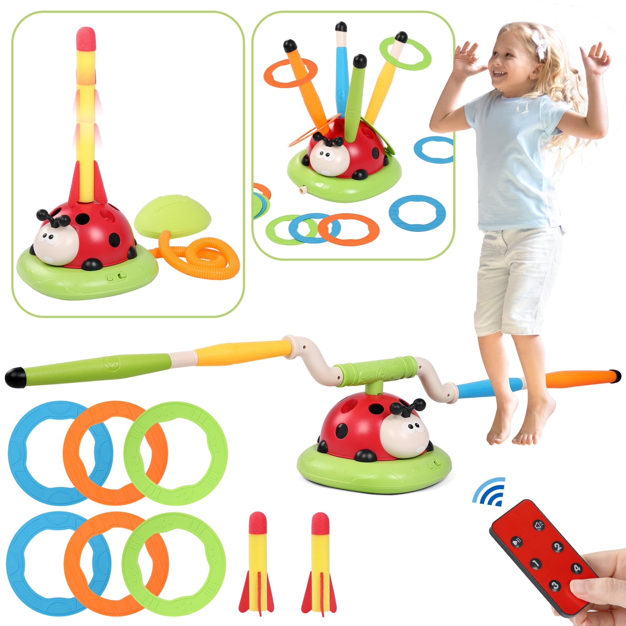 3-in-1 Outdoor Fitness Toy Set -Ring Toss, Musical Jump Toy & Rocket ...