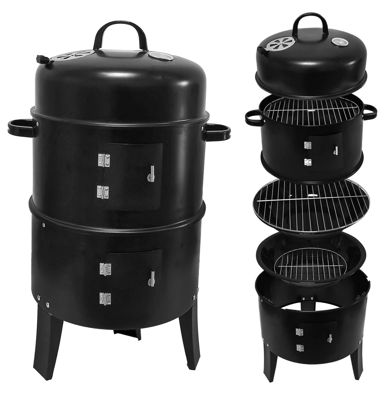3-in-1 Outdoor Portable BBQ Grill with Smoker Combo, Built-in ...