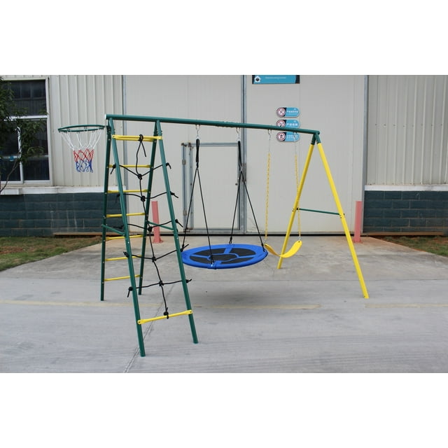 JAMPOOCA 3-in-1 Swing Set, 2 Swing Seats, Blue, Outdoor Playground for ...