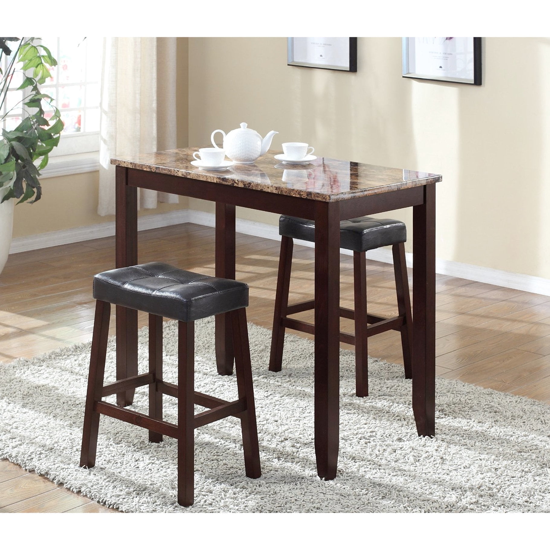 3-in-1 Package: Table and Stools, Espresso Frame, Dark Brown - Walmart.com