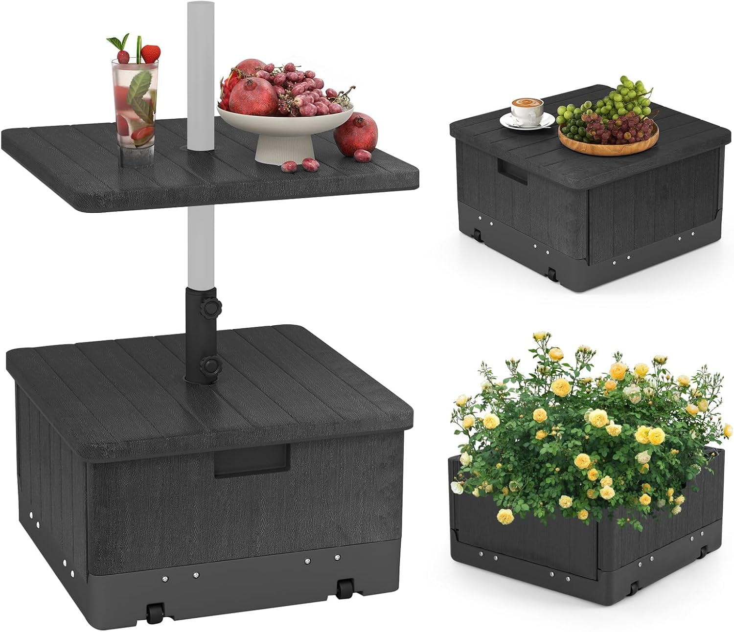 3-in-1 Patio Umbrella Base, 175 LBS Moveable Umbrella Stand w/Table ...