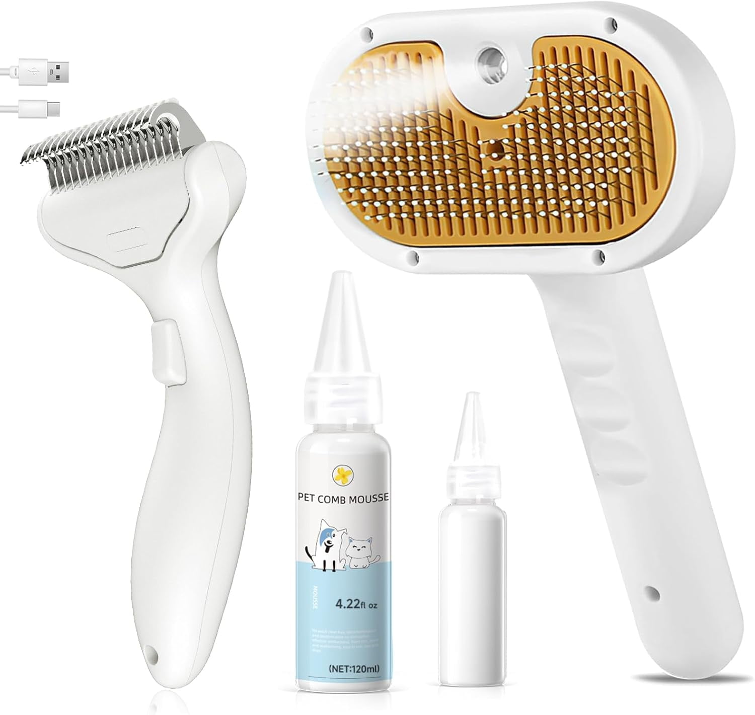 3-in-1 Pet Steam Brush Set for Dogs & Cats, Grooming Comb with Spray ...