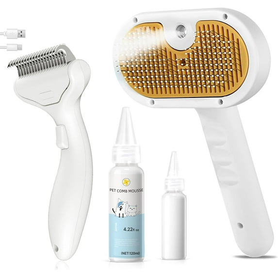 3-in-1 Pet Steam Brush Set for Dogs & Cats, Grooming Comb with Spray ...