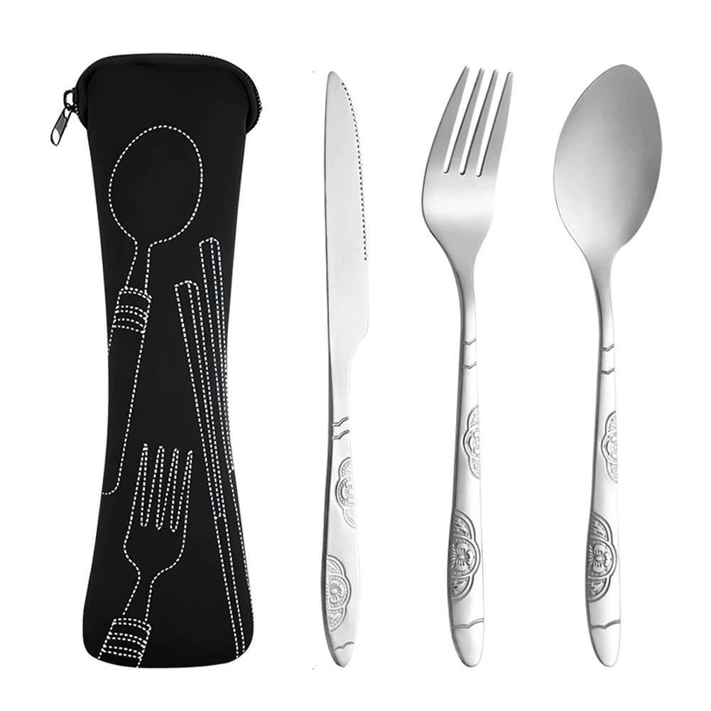3-in-1 Portable 304 Stainless Steel Cutlery Set Travel Utensils with ...