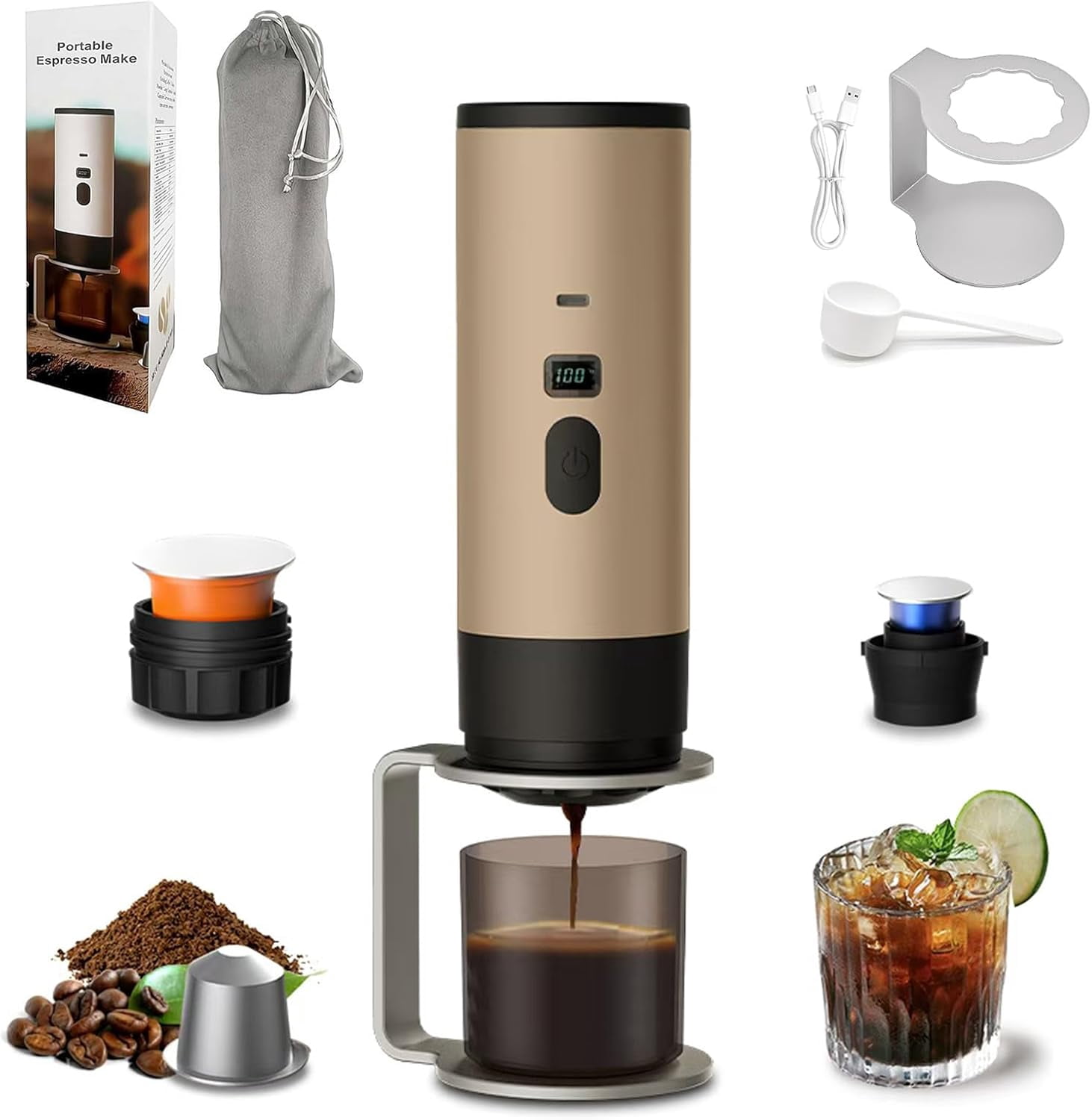 3-in-1 Portable Coffee Maker, 15 Bar Portable Espresso Machine with LED ...