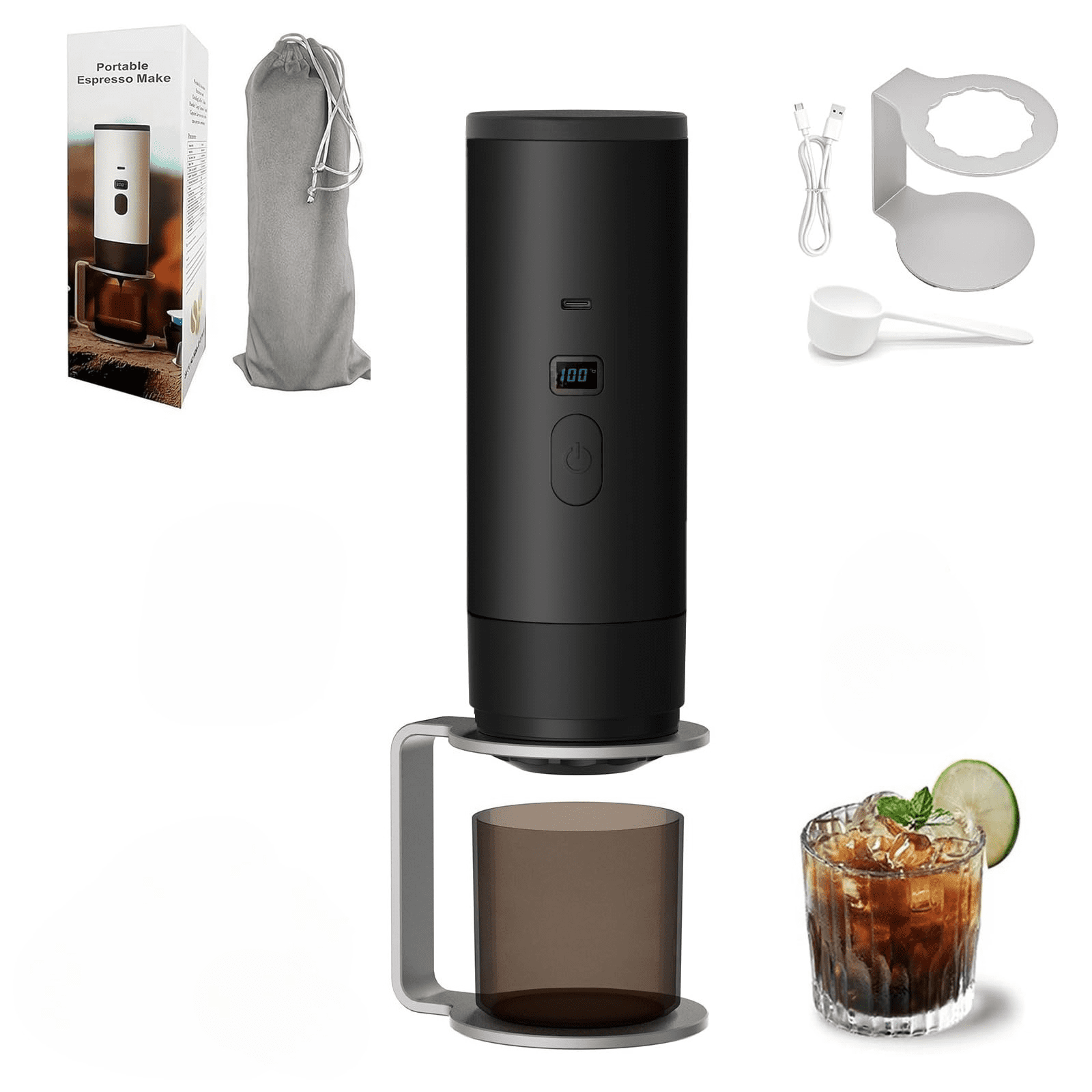 3-in-1 Portable Coffee Maker,Portable Espresso Maker with LED Display ...