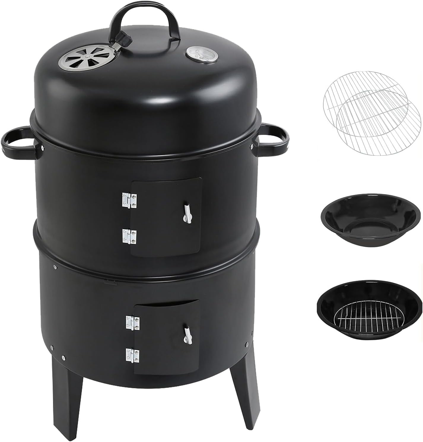 3-in-1 Portable Outdoor Grill Cooker, Vertical Heavy Duty Round ...
