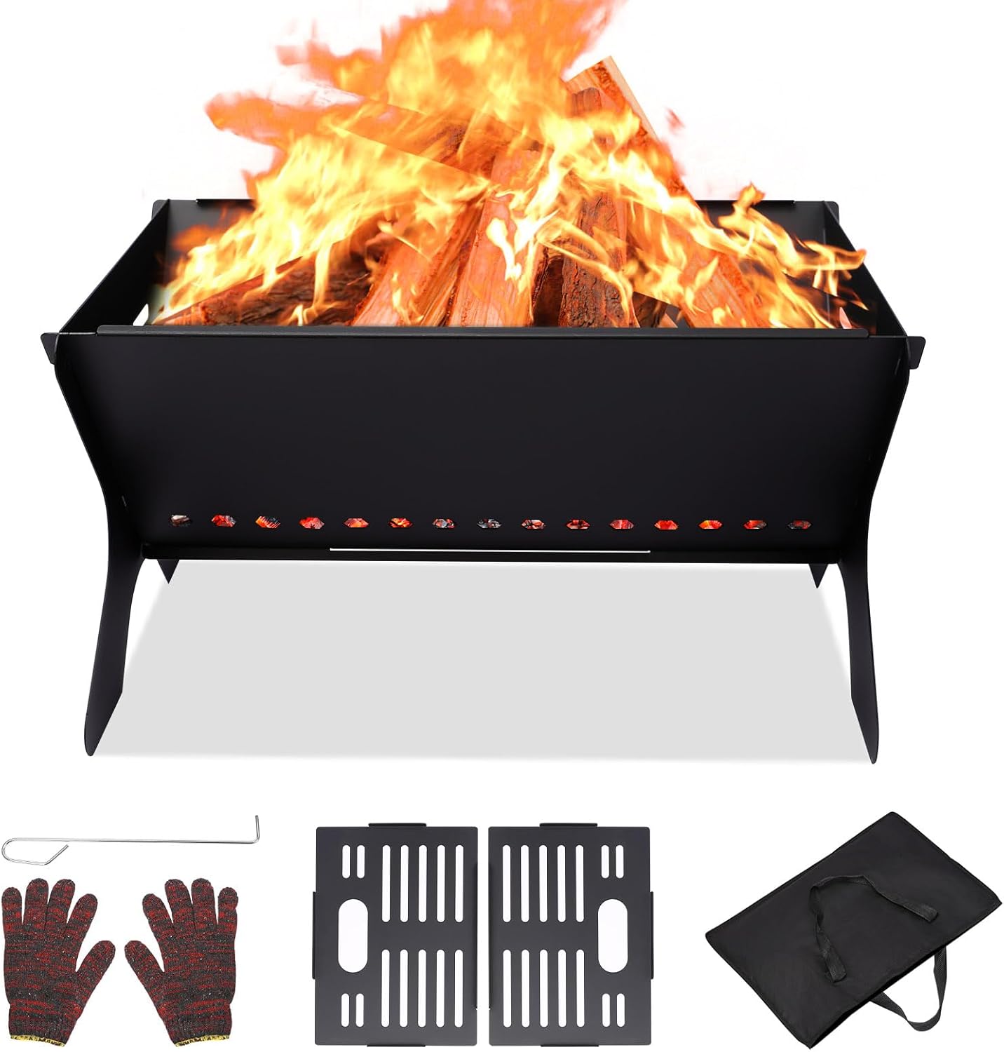 3-in-1 Portable Wood Burning Fire Pit, Camping Campfire Grill, Folding ...