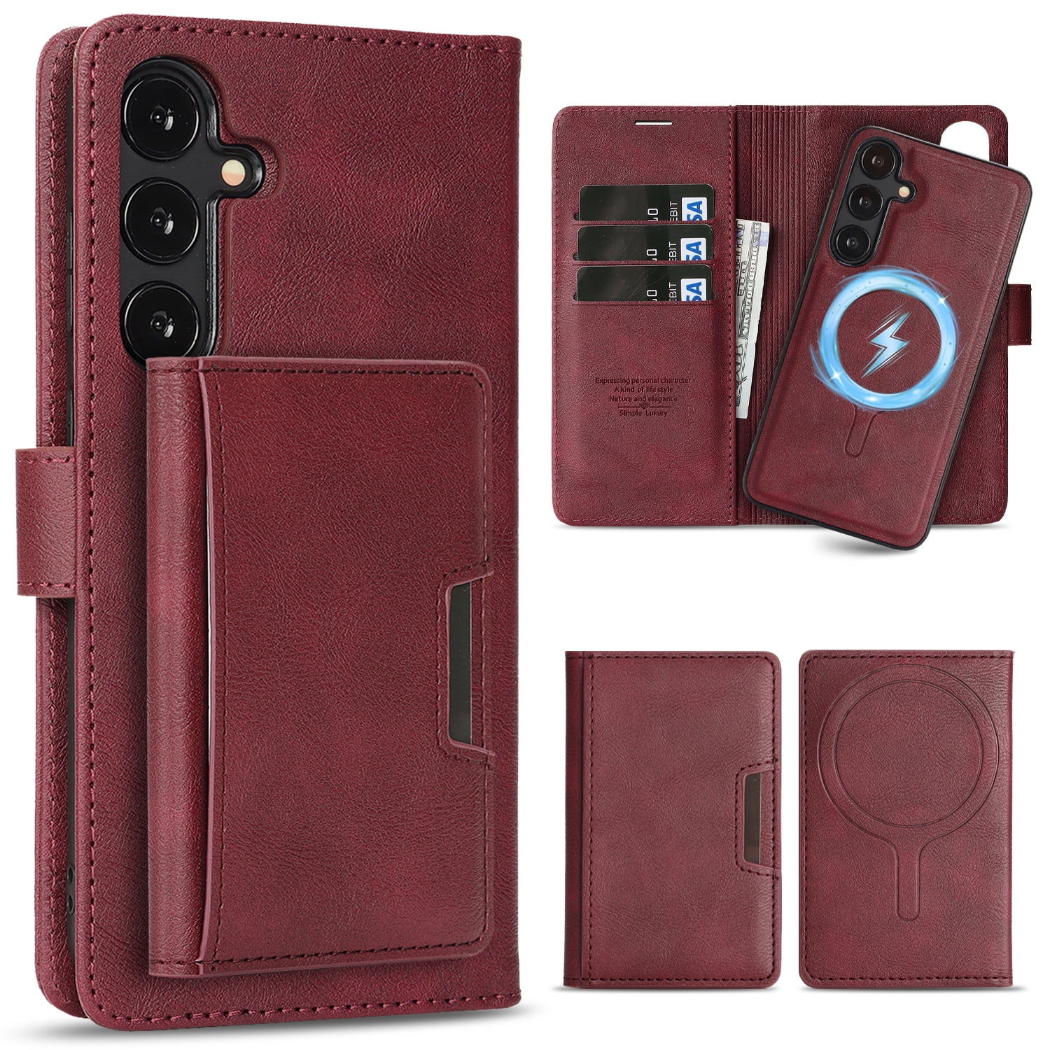 3-in-1 Premium PU Leather Wallet Folio Flip Case for Samsung Galaxy S26 ...
