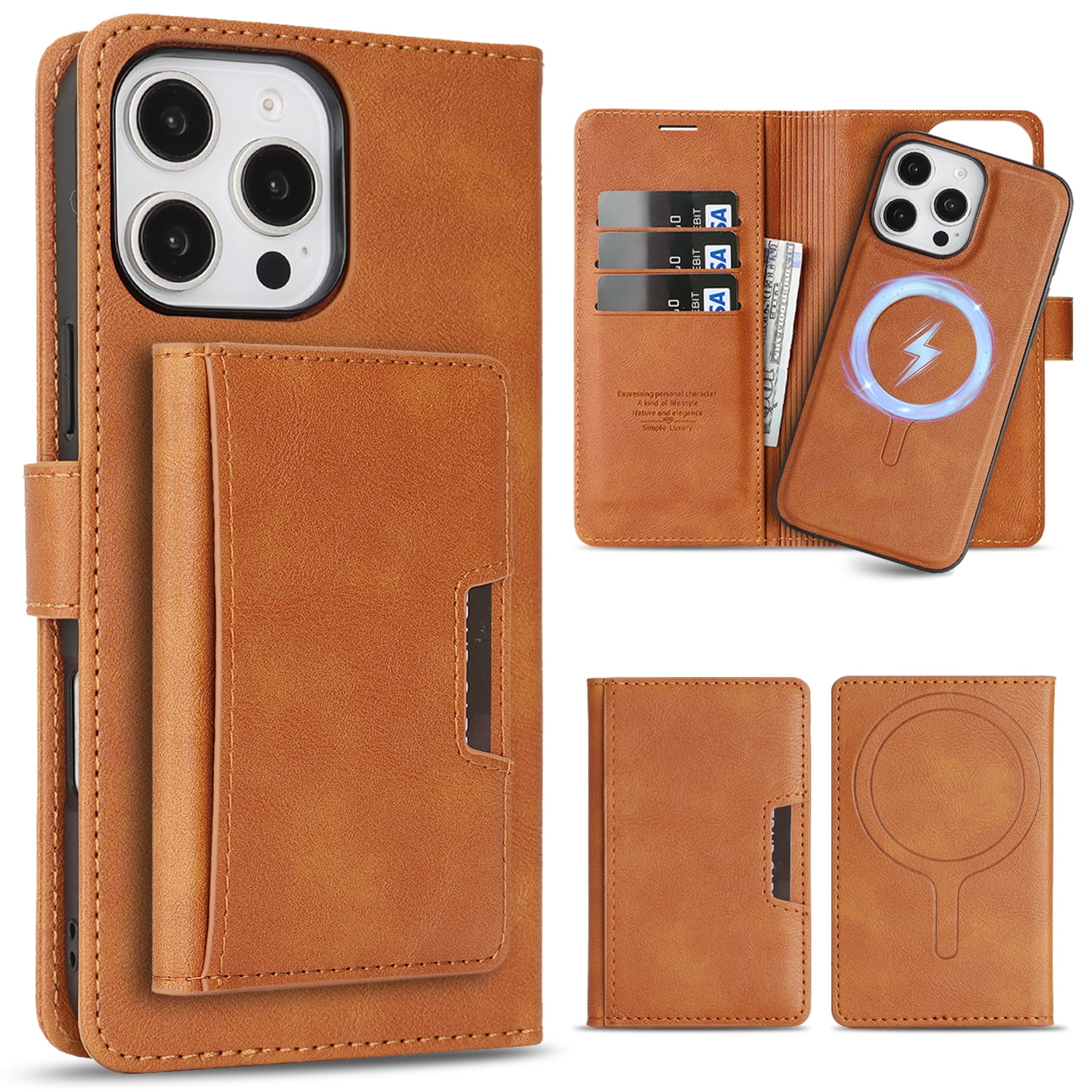 3-in-1 Premium PU Leather Wallet Folio Flip Case for iPhone 14 Pro Max ...