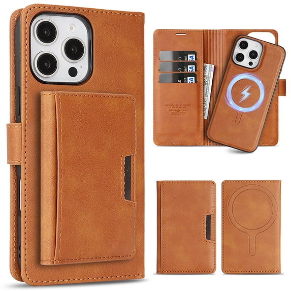 3-in-1 Premium PU Leather Wallet Folio Flip Case for iPhone 16 Pro Max ...