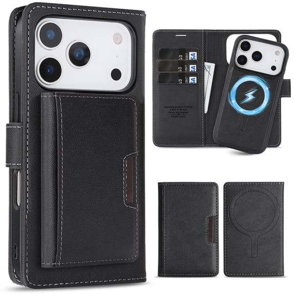 3-in-1 Premium PU Leather Wallet Folio Flip Case for iPhone 17 Pro ...